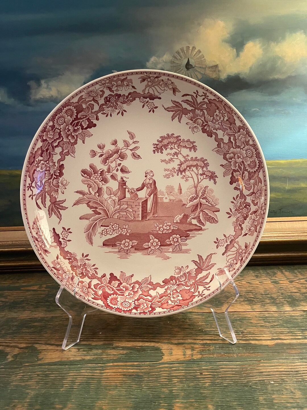 Classic Spode Georgian Girl at the Well Series Pink Transferware Large ...