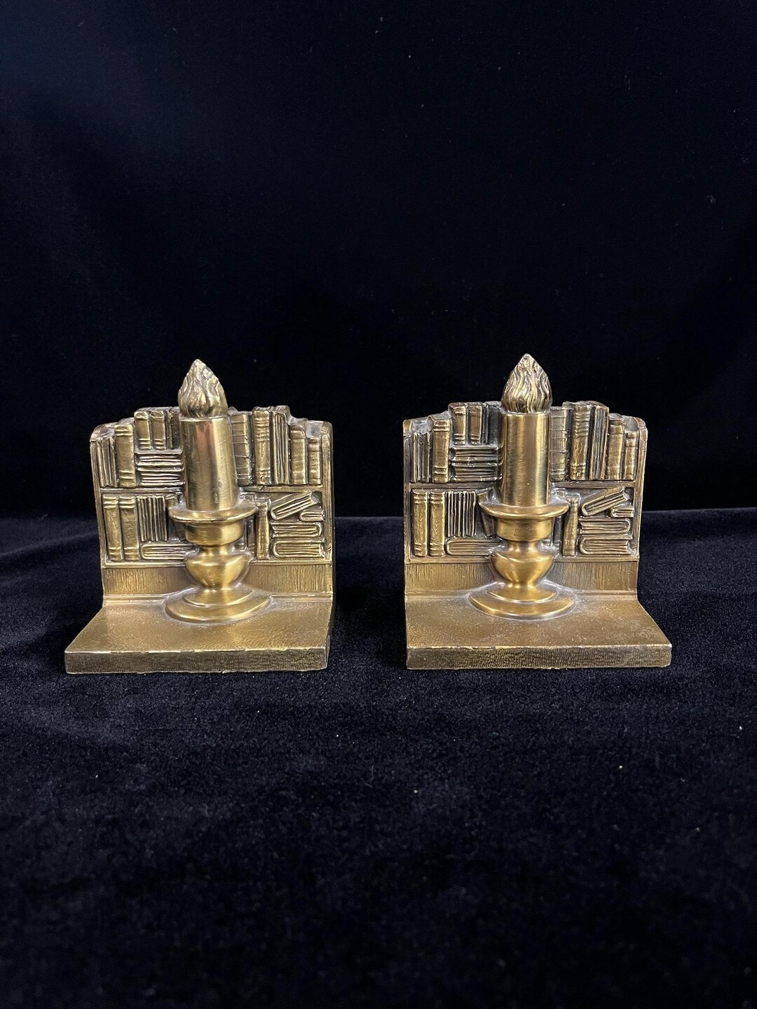 Vintage Pair of PM Craftsman Brass Book and Flame Bookends USA - Etsy