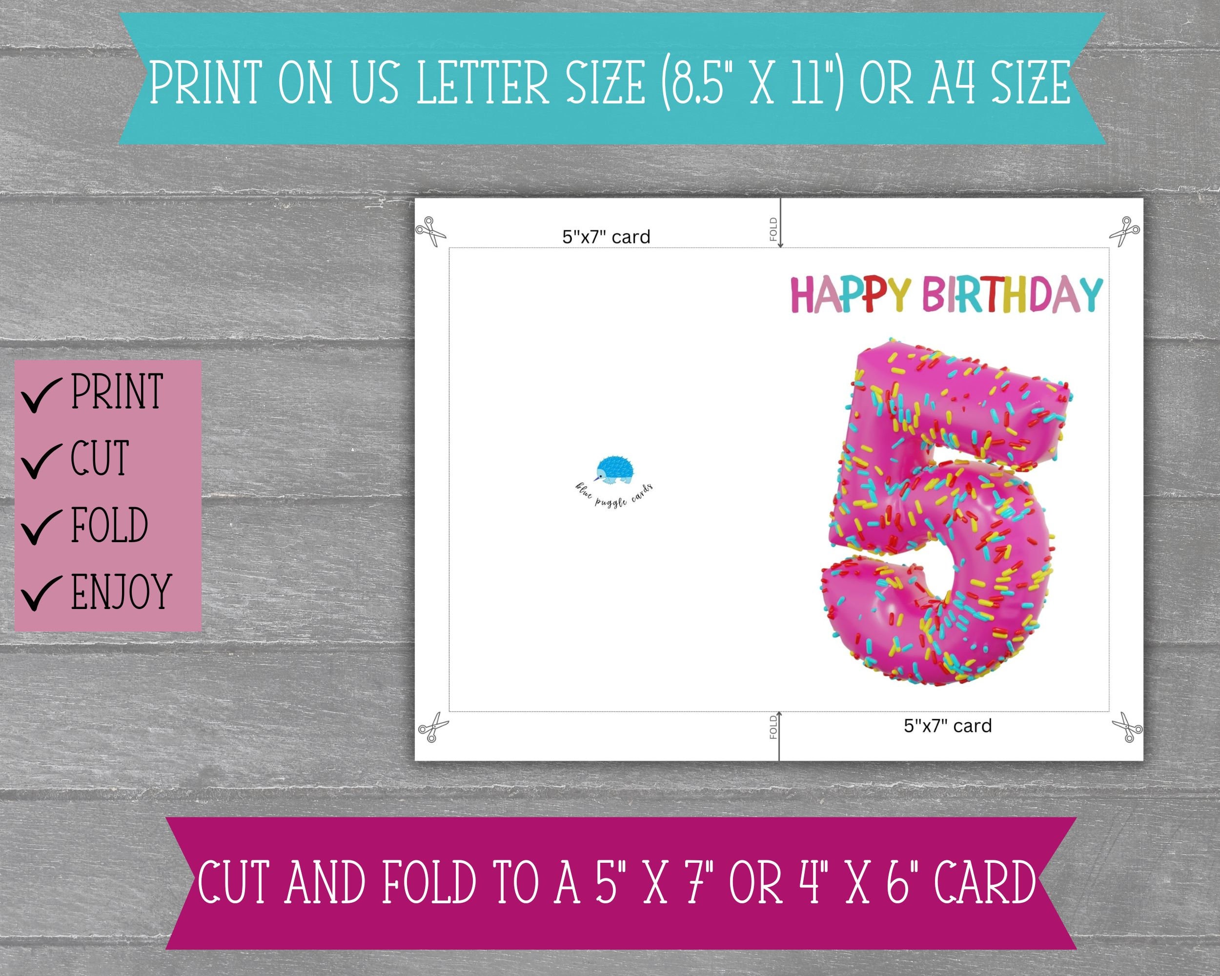 Printable Kids Birthday Card 5th Birthday Card Printable - Etsy