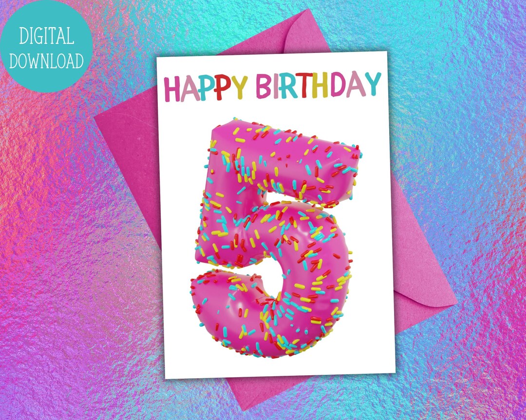 Printable Kids Birthday Card 5th Birthday Card Printable - Etsy