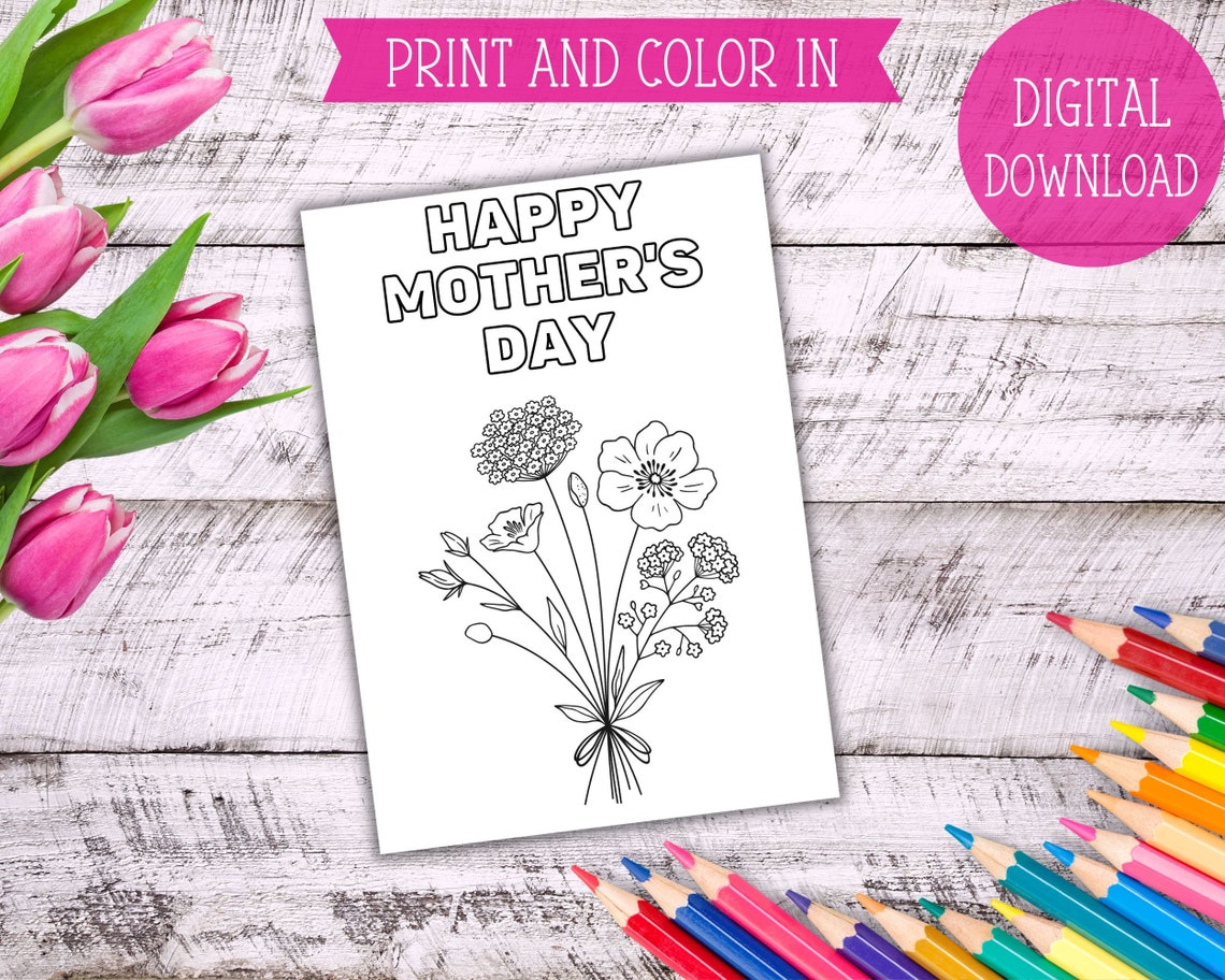 Coloring Card for Mom Printable Mother's Day Card Happy - Etsy Australia