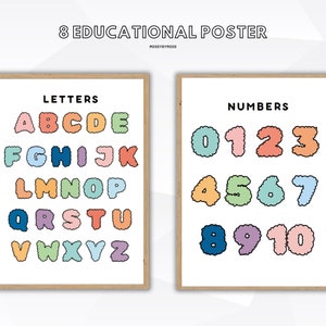 Set of 8 Educational Printables Poster, Classroom Wall Art, Alphabet ...
