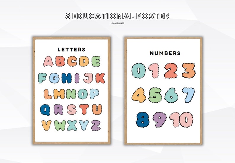 Set of 8 Educational Printables Poster, Classroom Wall Art, Alphabet ...