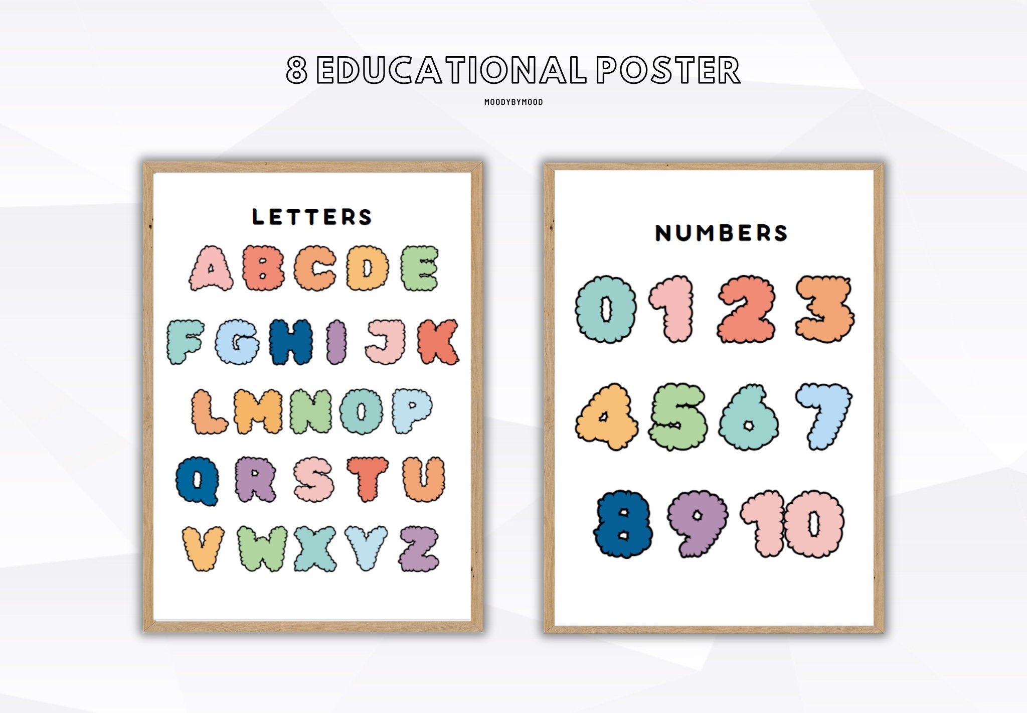 Set of 8 Educational Printables Poster, Classroom Wall Art, Alphabet ...