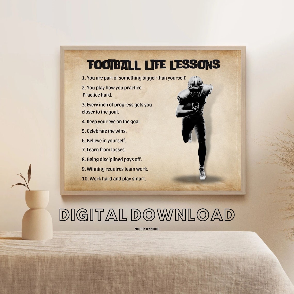 Football Life Lessons Printable Poster, American Football Player Wall ...