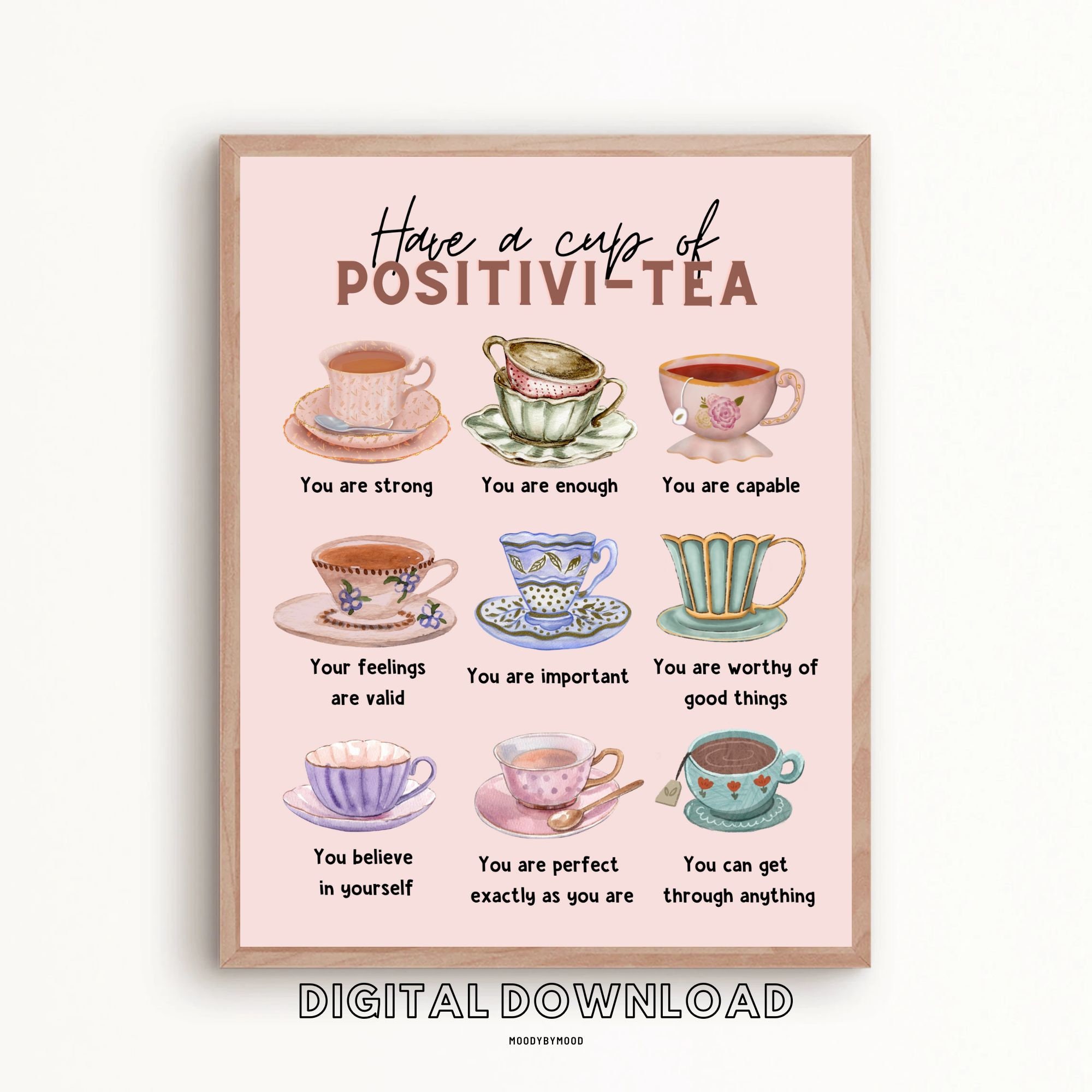 Have A Cup of Positivi-tea Printable Poster, Mental Health, Vintage Tea ...