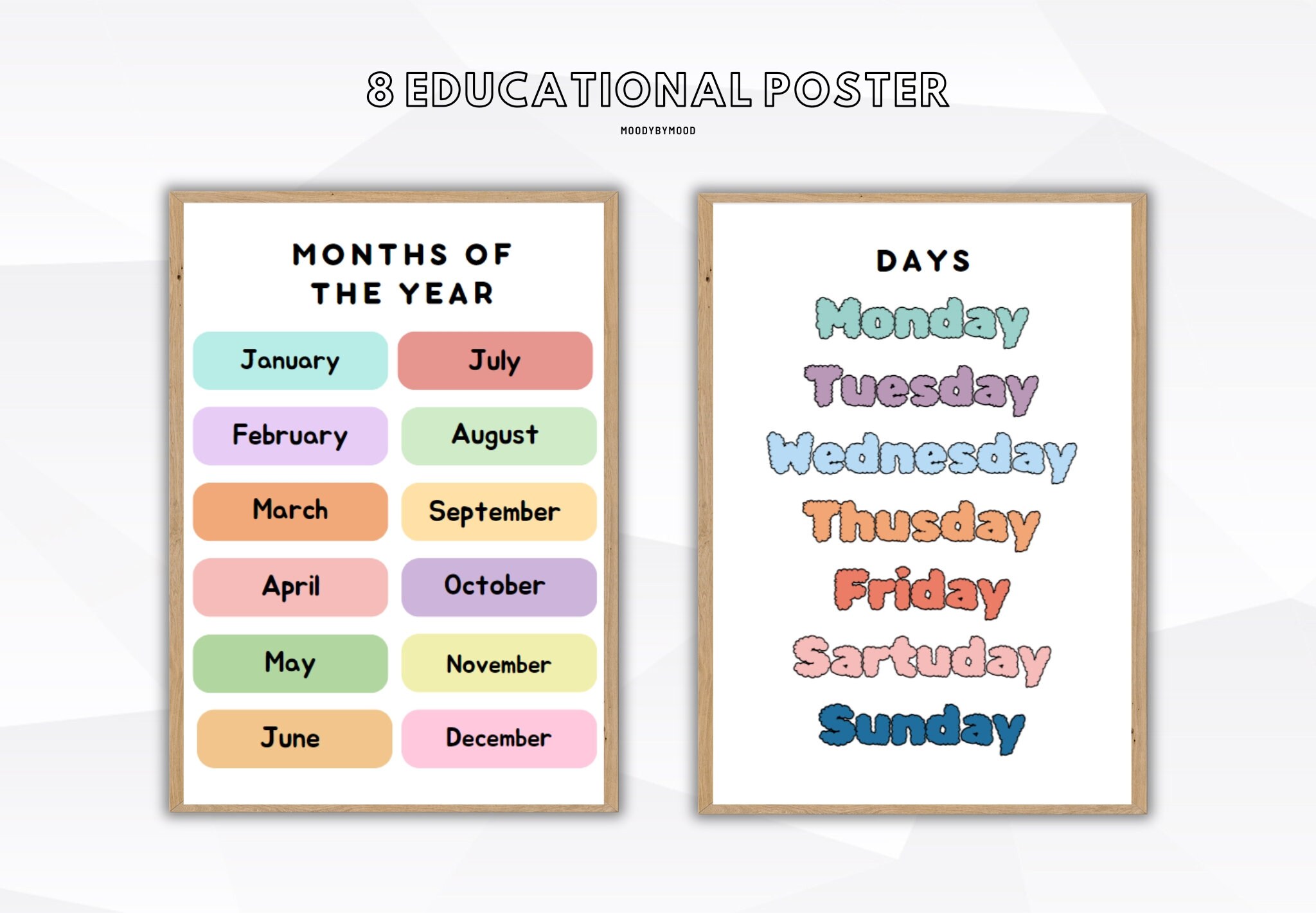 Set of 8 Educational Printables Poster, Classroom Wall Art, Alphabet ...