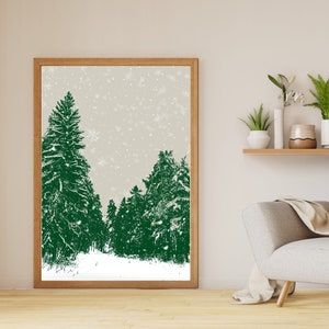 Christmas Pine Tree Forest Printable Art Snowy Christmas - Etsy