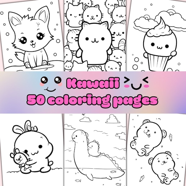 Kawaii Printables Coloring Pages - Etsy