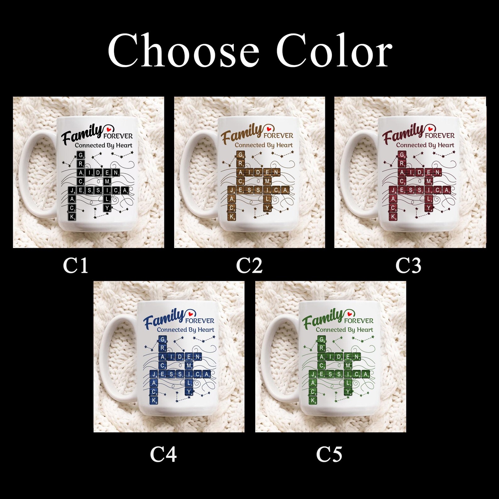 Custom Family Name Crossword Puzzle Mug, Family Forever Connected by ...