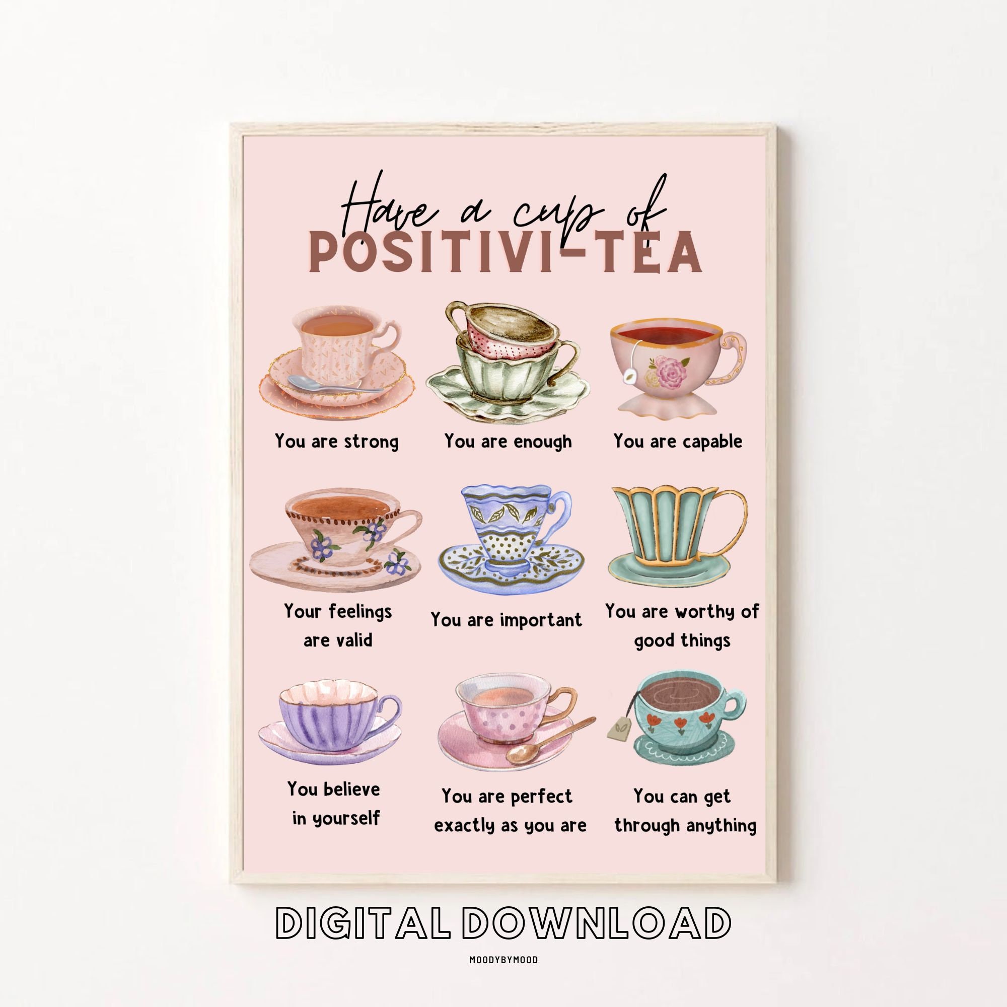 Have A Cup of Positivi-tea Printable Poster, Mental Health, Vintage Tea ...