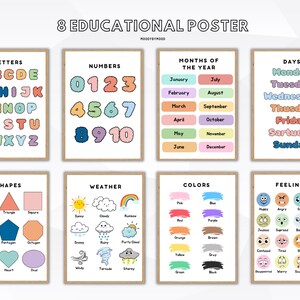 Set of 8 Educational Printables Poster, Classroom Wall Art, Alphabet ...