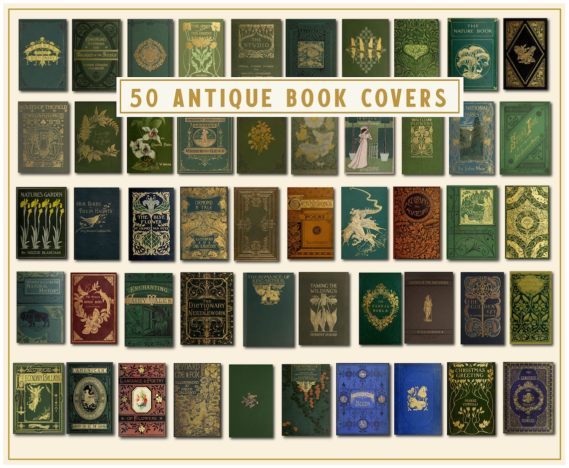 50 Antique Book Covers in JPG Format. Printable Junk Journal Supplies ...