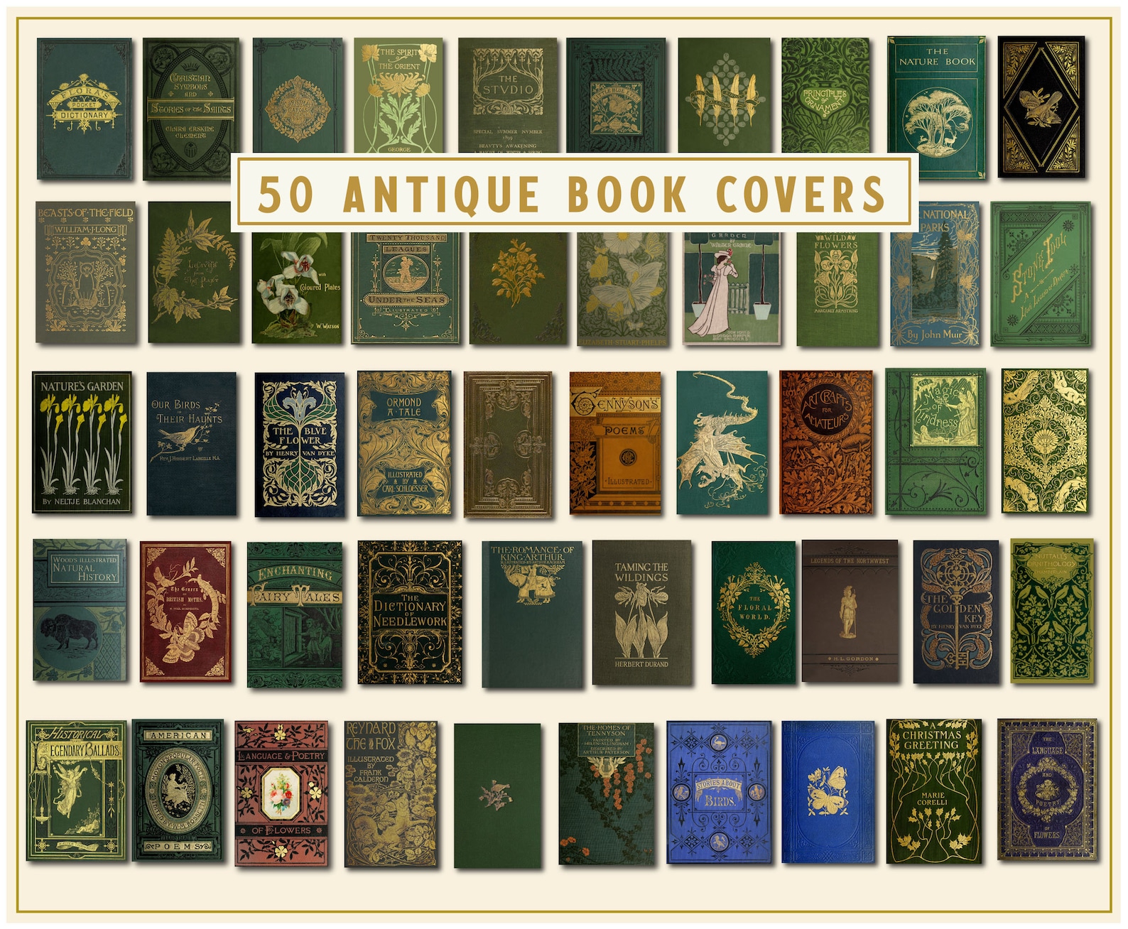 50 Antique Book Covers in JPG Format. Printable Junk Journal Supplies ...