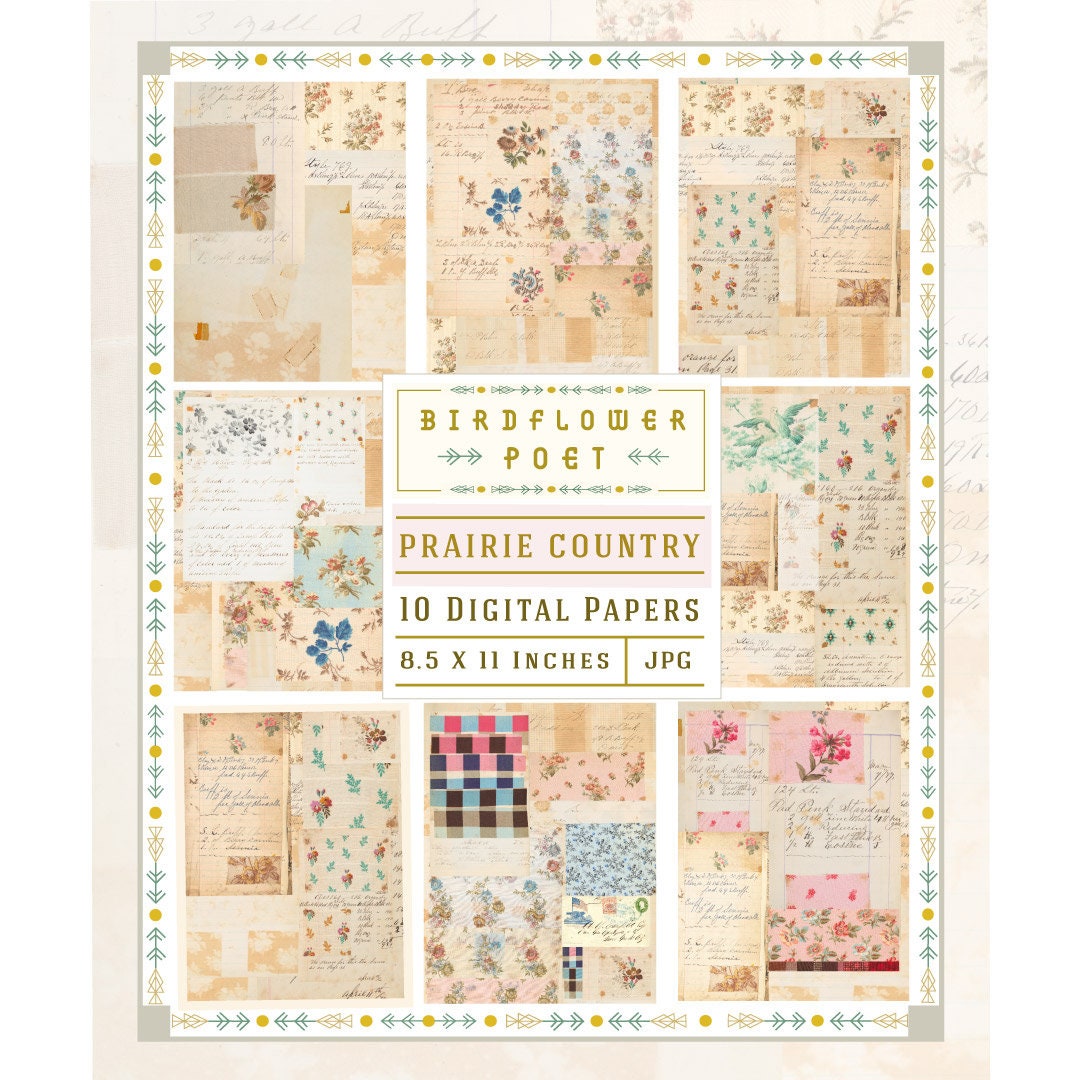 Prairie Country Digital Scrapbook Paper, Grunge, Shabby, Printable ...