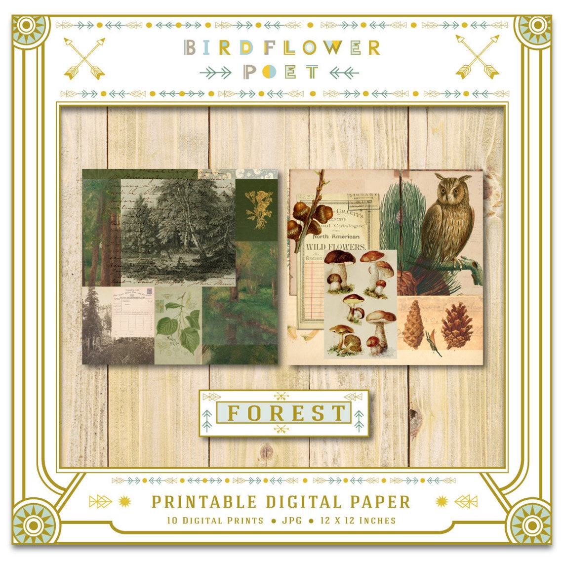 Forest Printable Scrapbook Paper With Leaves Ferns Trees - Etsy