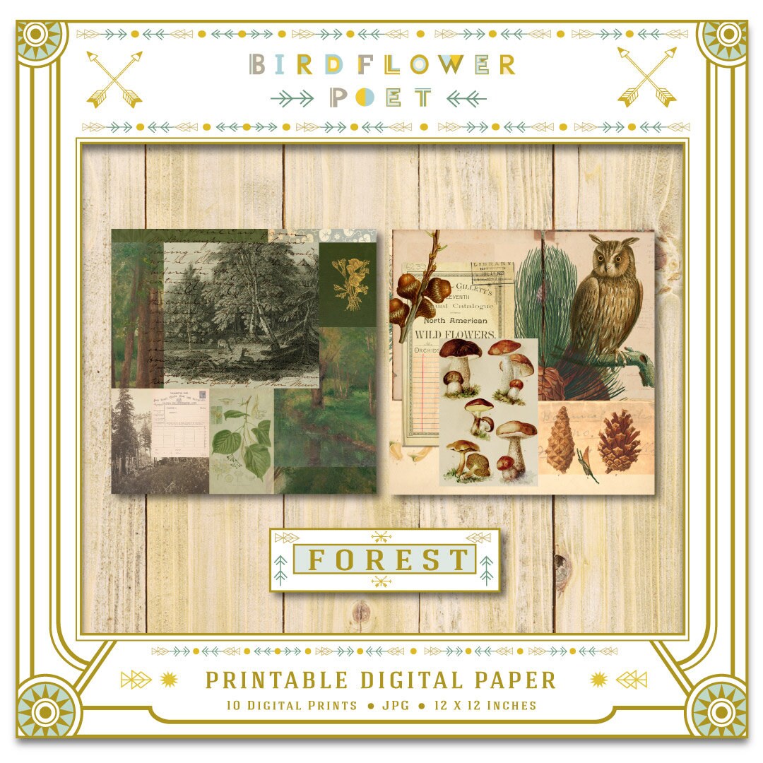 Forest Printable Scrapbook Paper With Leaves Ferns Trees - Etsy