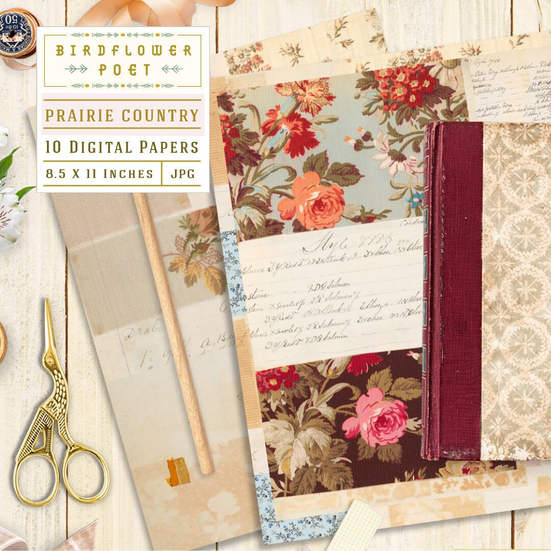 Prairie Country Digital Scrapbook Paper, Grunge, Shabby, Printable ...