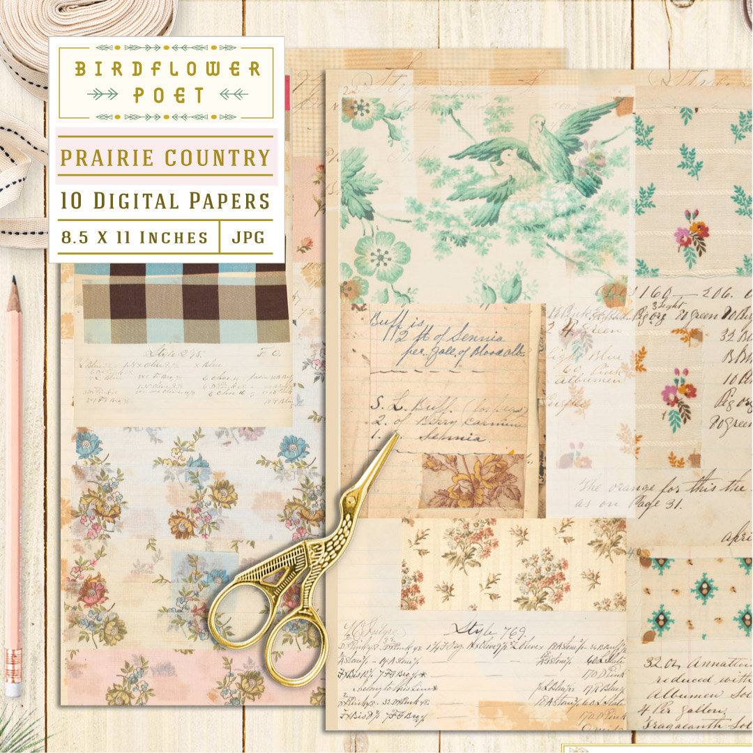 Prairie Country Digital Scrapbook Paper, Grunge, Shabby, Printable ...