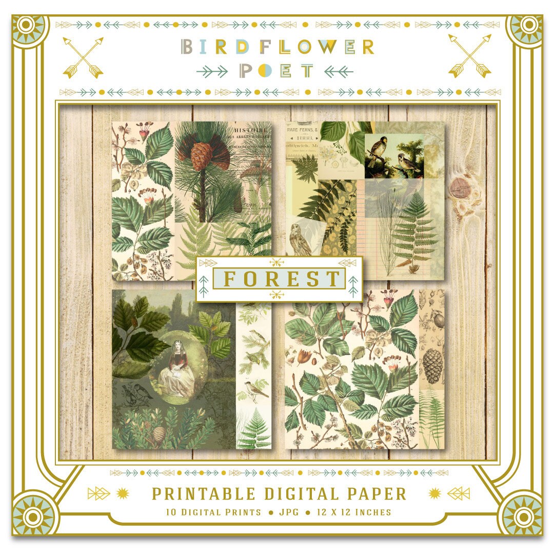 Forest Printable Scrapbook Paper With Leaves Ferns Trees - Etsy
