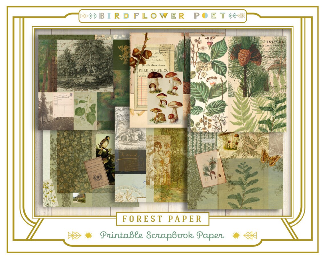 Forest Printable Scrapbook Paper With Leaves Ferns Trees - Etsy