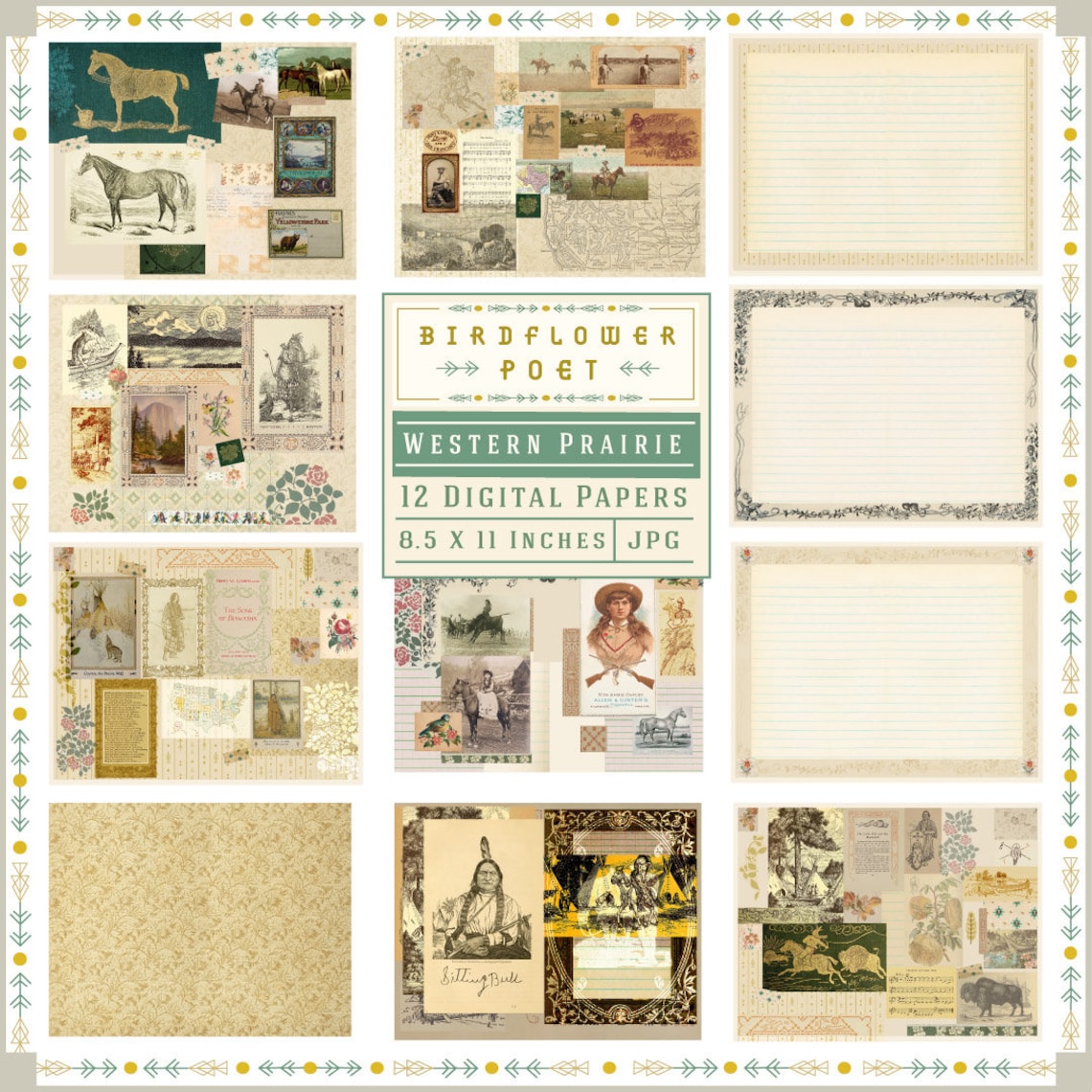 Old West Scrapbook Paper With Cowboys, Indians, WESTERN PRAIRIE by ...