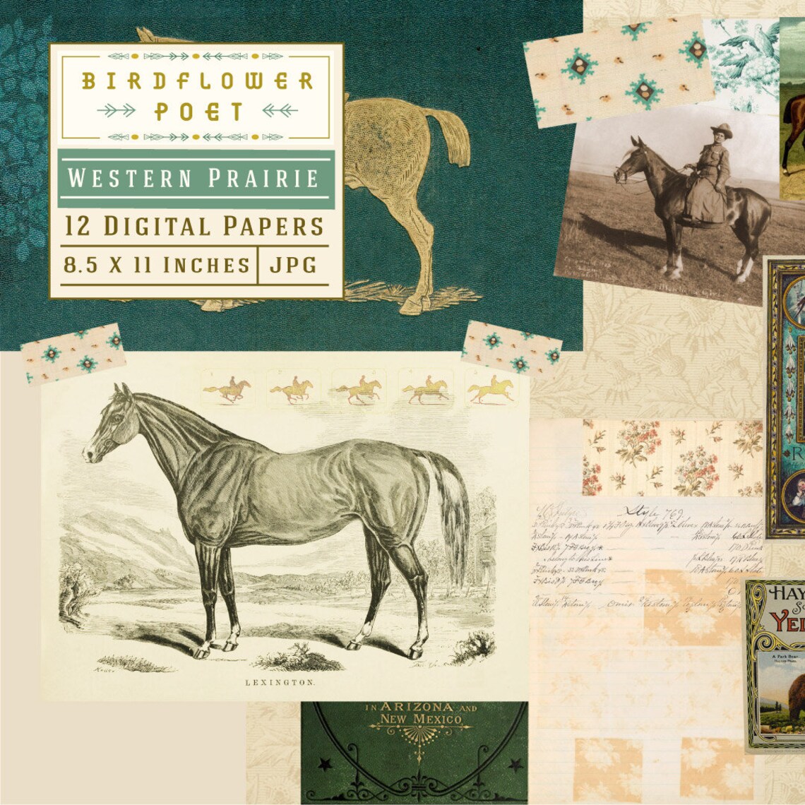 Old West Scrapbook Paper With Cowboys, Indians, WESTERN PRAIRIE by ...