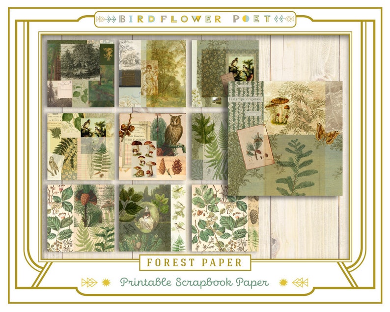 Forest Printable Scrapbook Paper With Leaves Ferns Trees - Etsy
