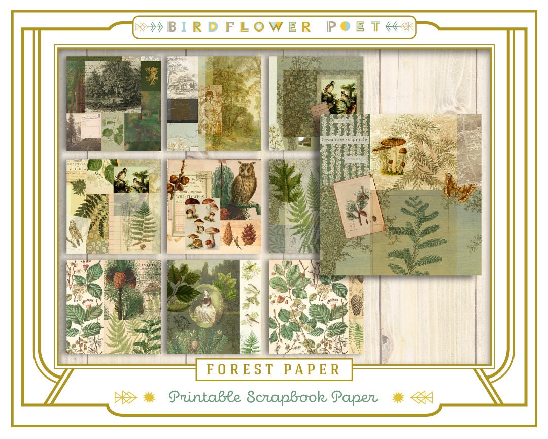 Forest Printable Scrapbook Paper With Leaves Ferns Trees - Etsy