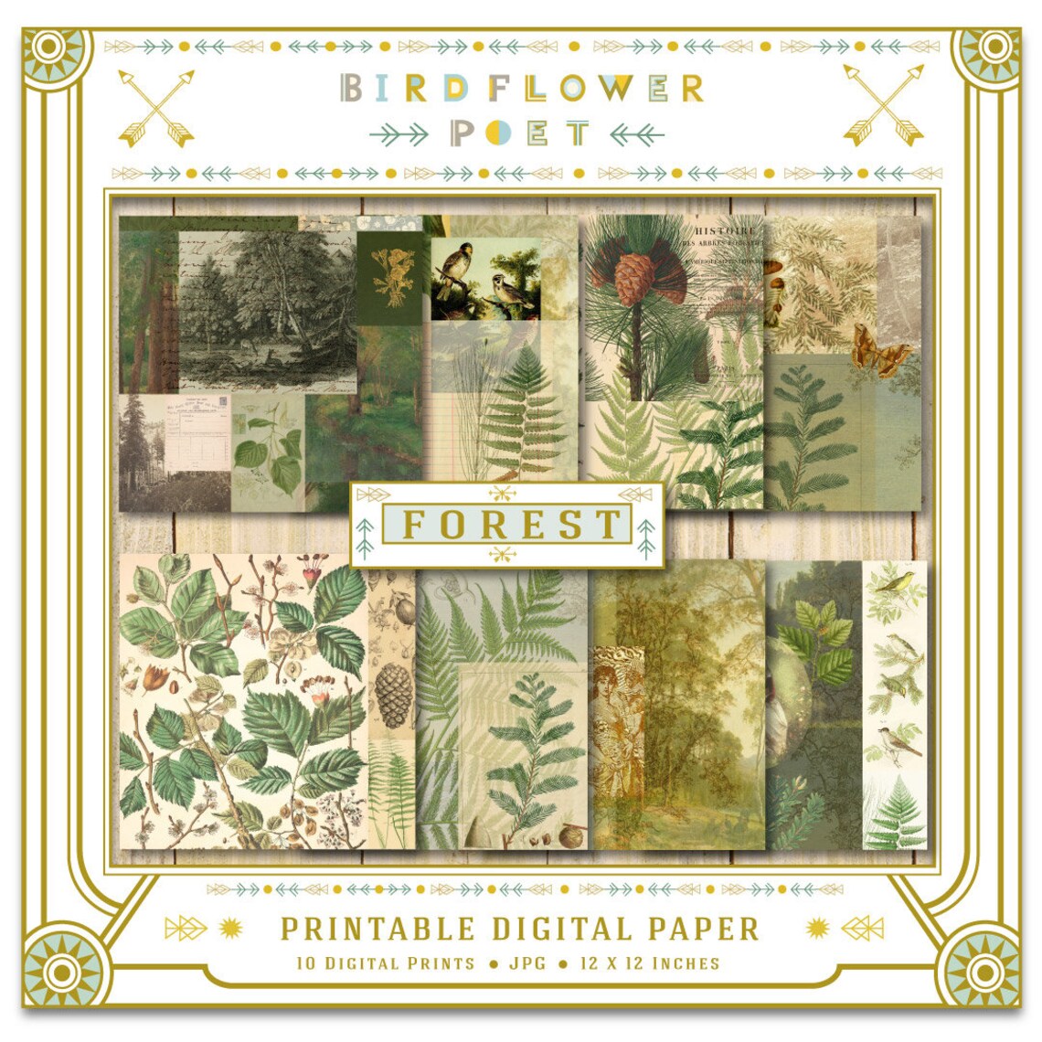 Forest Printable Scrapbook Paper With Leaves Ferns Trees - Etsy