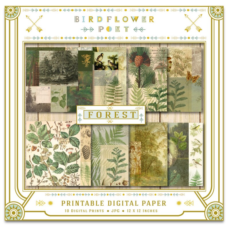 Forest Printable Scrapbook Paper With Leaves Ferns Trees - Etsy