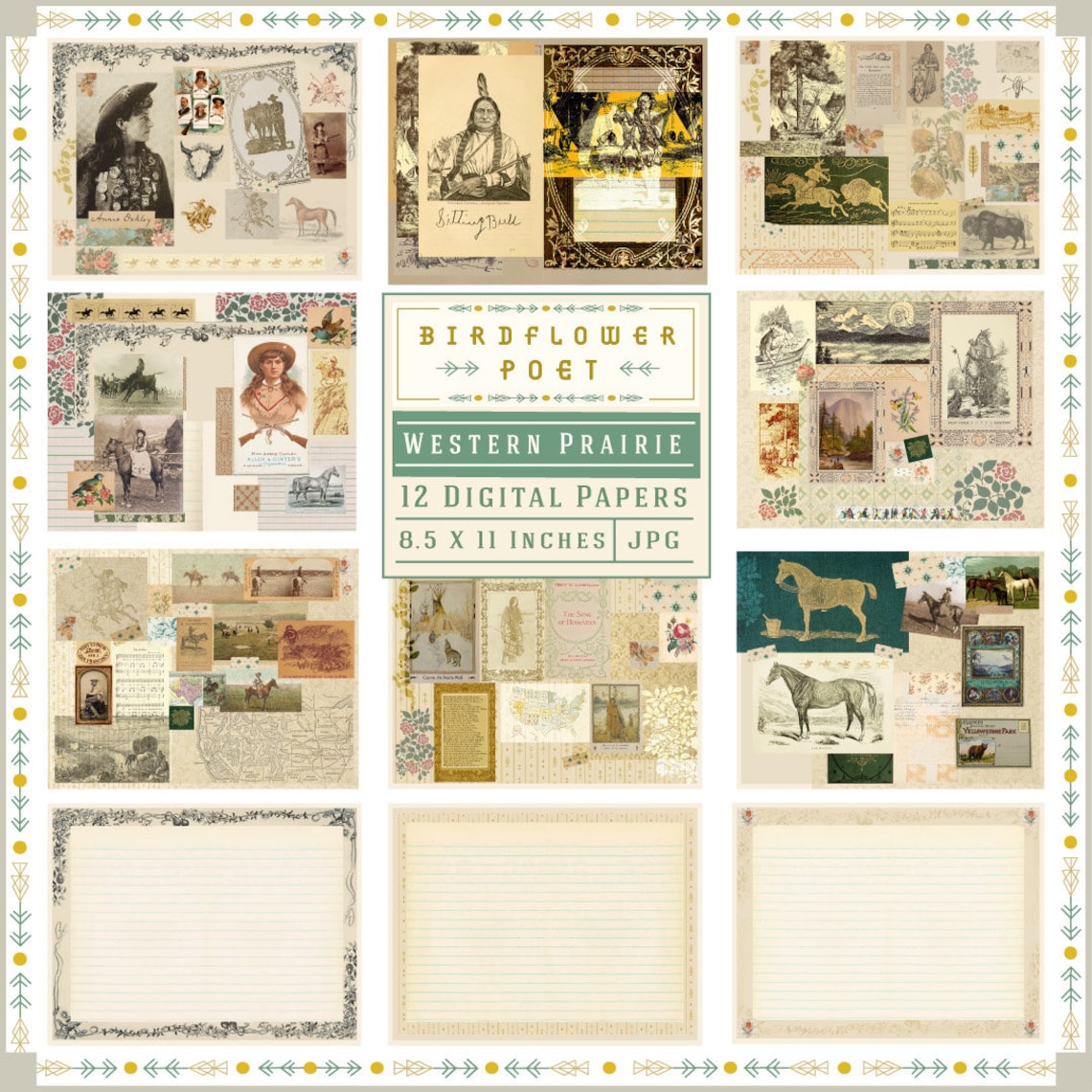 Old West Scrapbook Paper With Cowboys, Indians, WESTERN PRAIRIE by ...