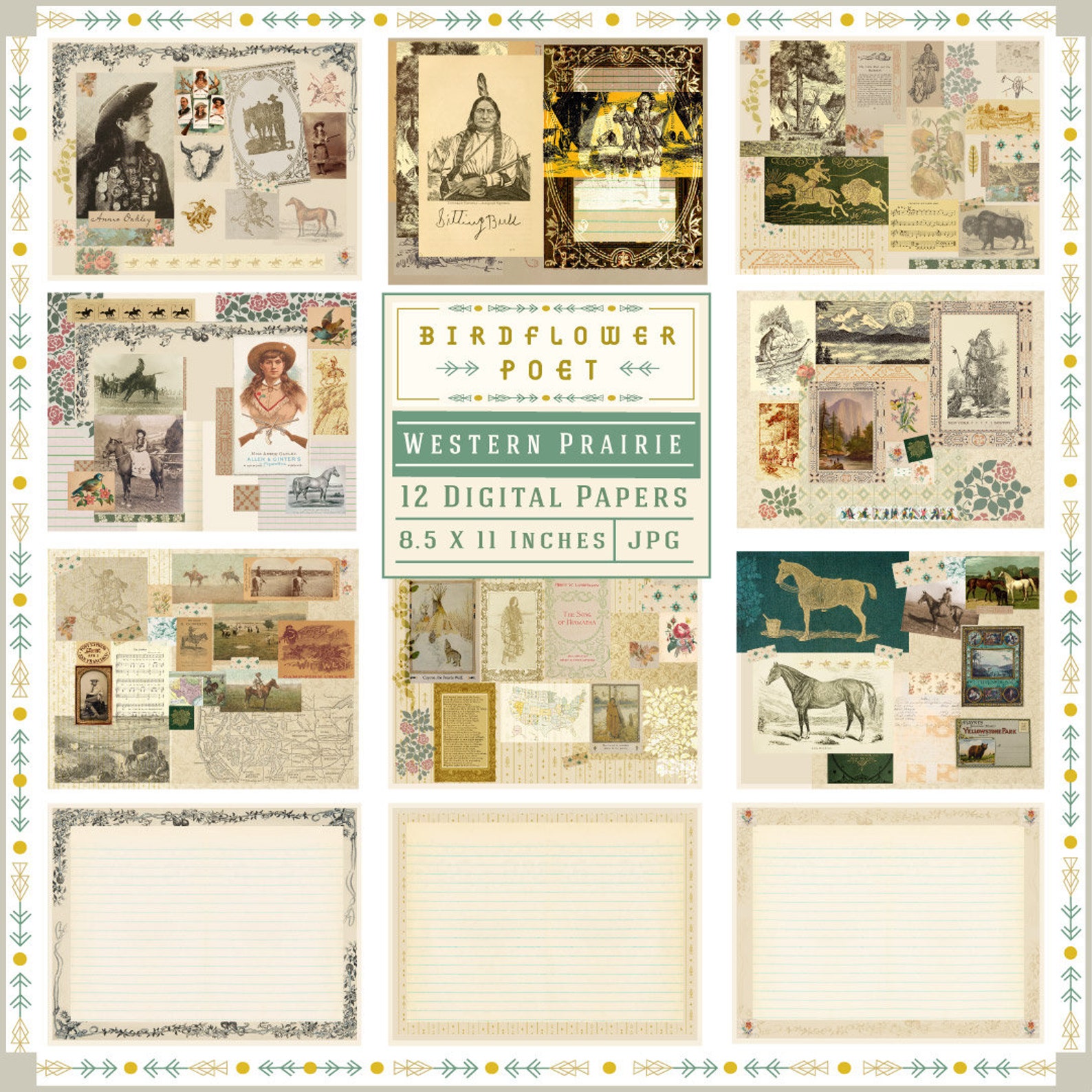 Old West Scrapbook Paper With Cowboys, Indians, WESTERN PRAIRIE by ...