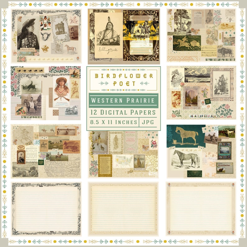 Old West Scrapbook Paper With Cowboys, Indians, WESTERN PRAIRIE by ...