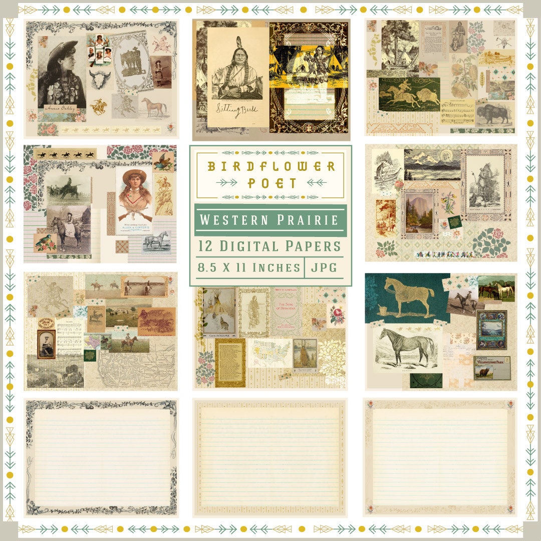 Old West Scrapbook Paper With Cowboys, Indians, WESTERN PRAIRIE by ...