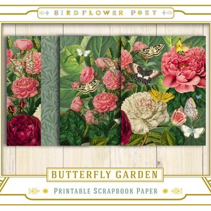Butterfly Garden printable scrapbook paper Botanical Digital | Etsy