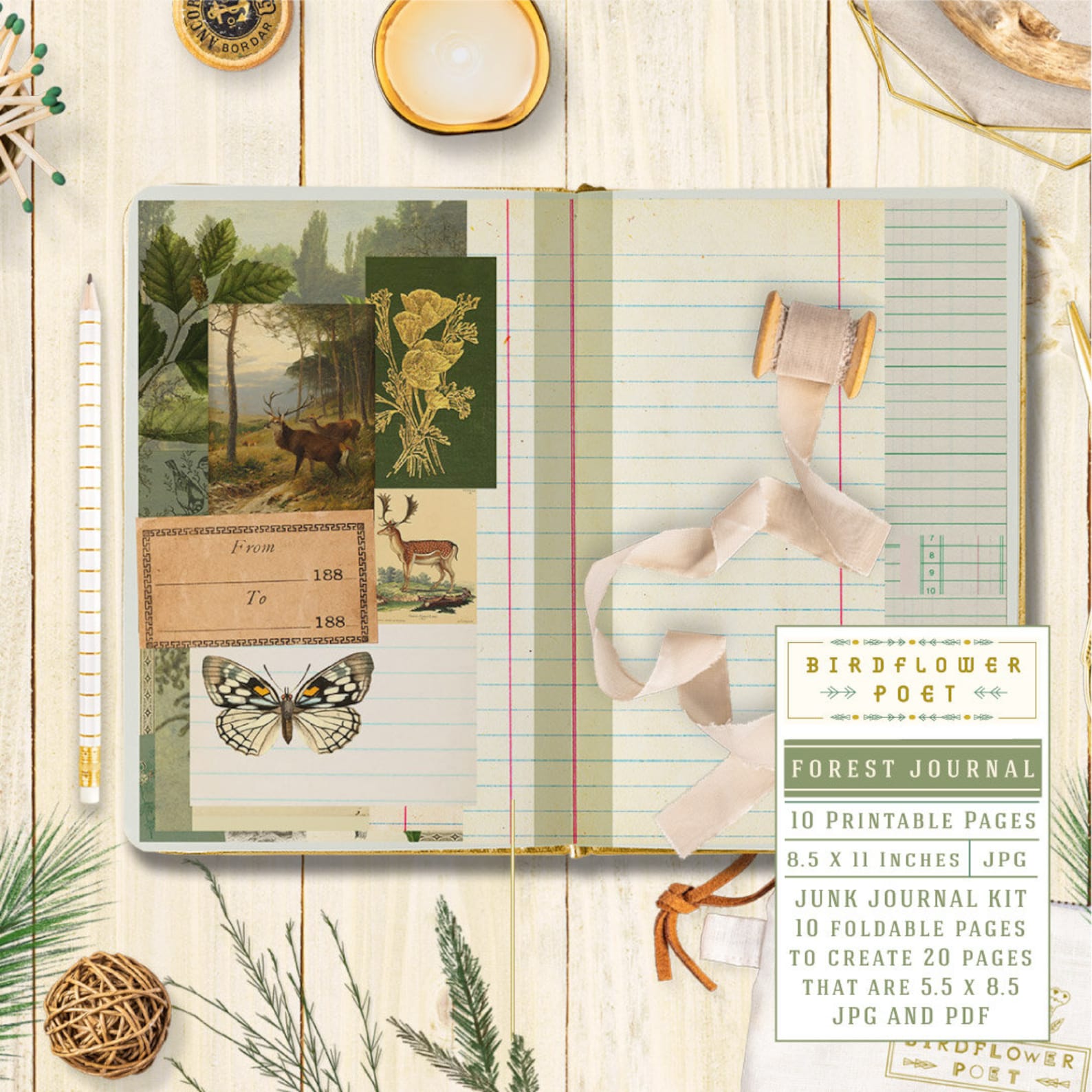 Forest Journal Kit, Printable Junk Journal With Woodland Animals, Trees ...