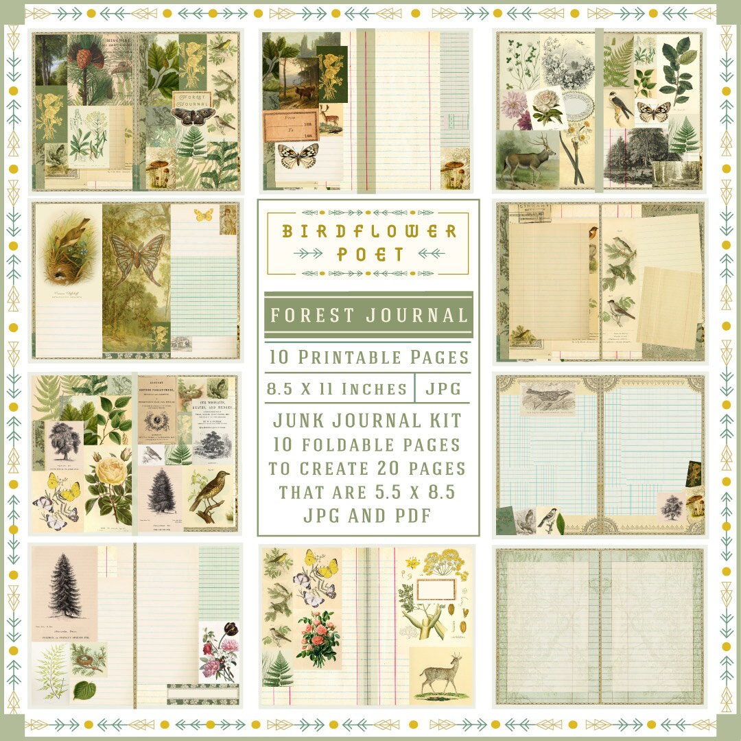 Forest Journal Kit, Printable Junk Journal With Woodland Animals, Trees ...
