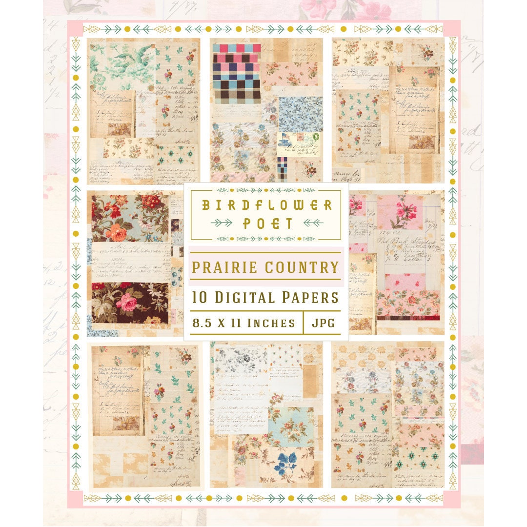 Prairie Country Digital Scrapbook Paper, Grunge, Shabby, Printable ...
