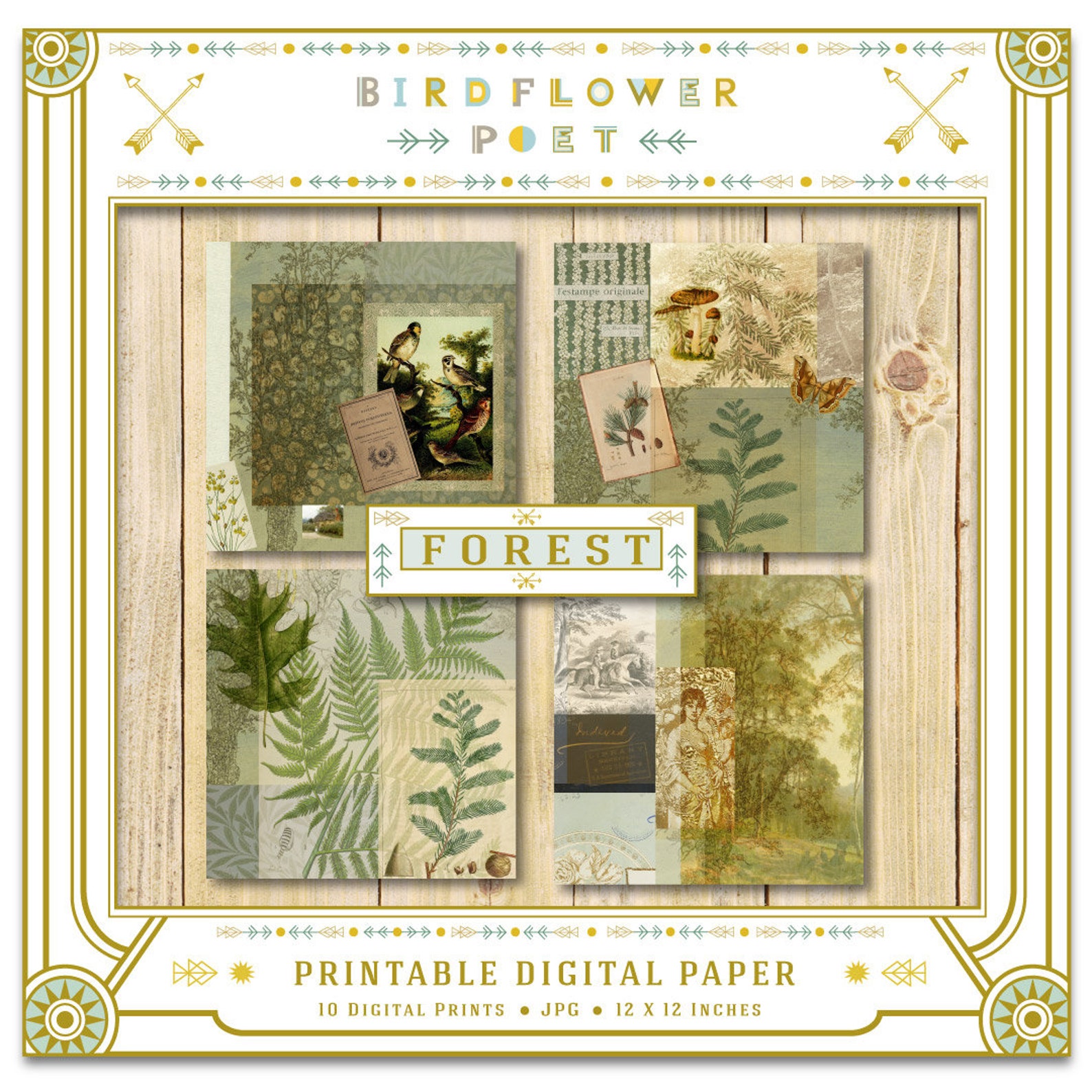 Forest Printable Scrapbook Paper With Leaves Ferns Trees - Etsy