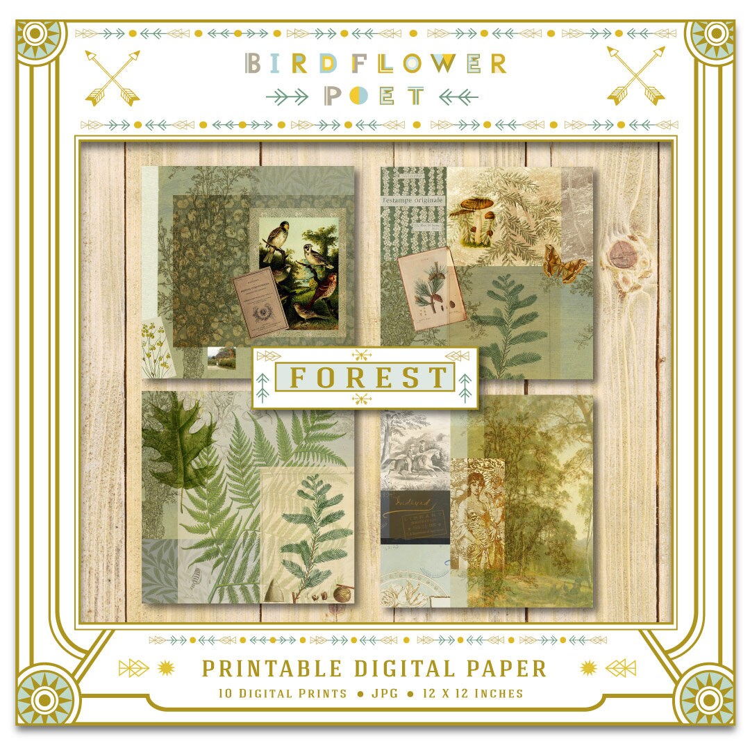 Forest Printable Scrapbook Paper With Leaves Ferns Trees - Etsy
