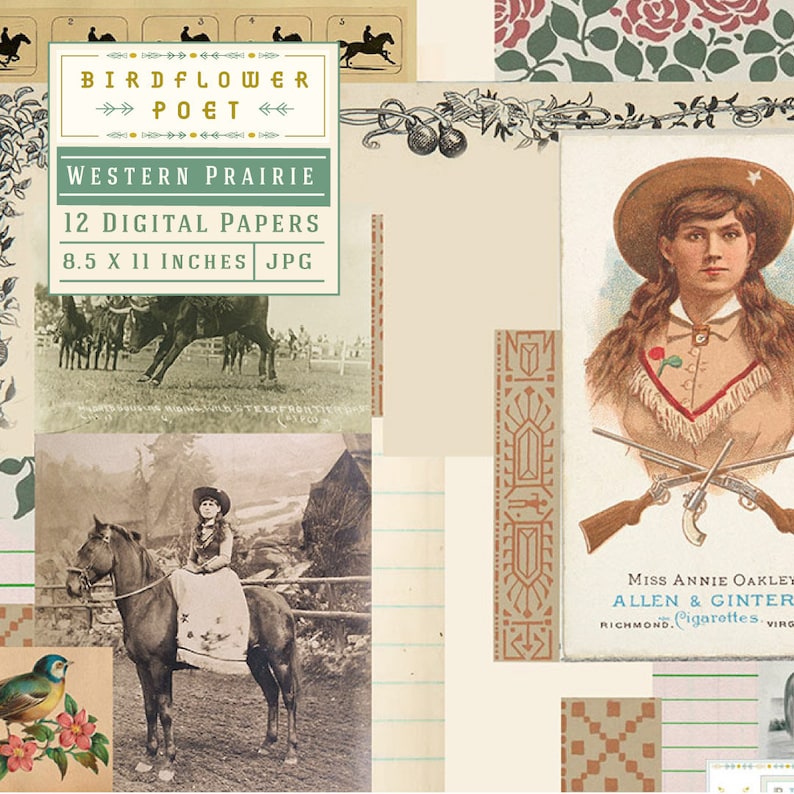 Old West Scrapbook Paper With Cowboys, Indians, WESTERN PRAIRIE by ...