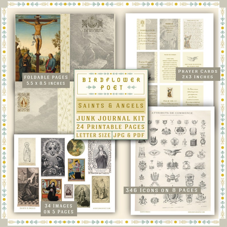 Saints and Angels Junk Journal Kit With Vintage Ephemera, Religious ...