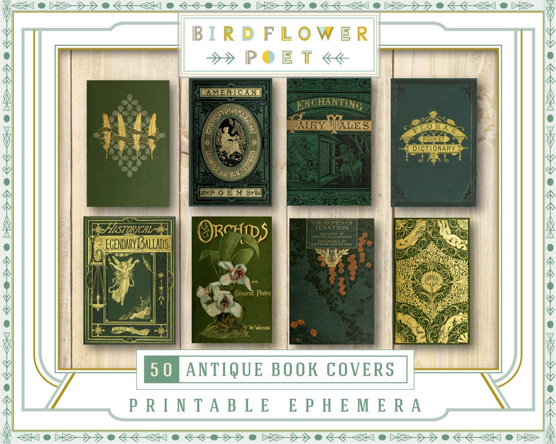 50 Antique Book Covers in JPG Format. Printable Junk Journal Supplies ...