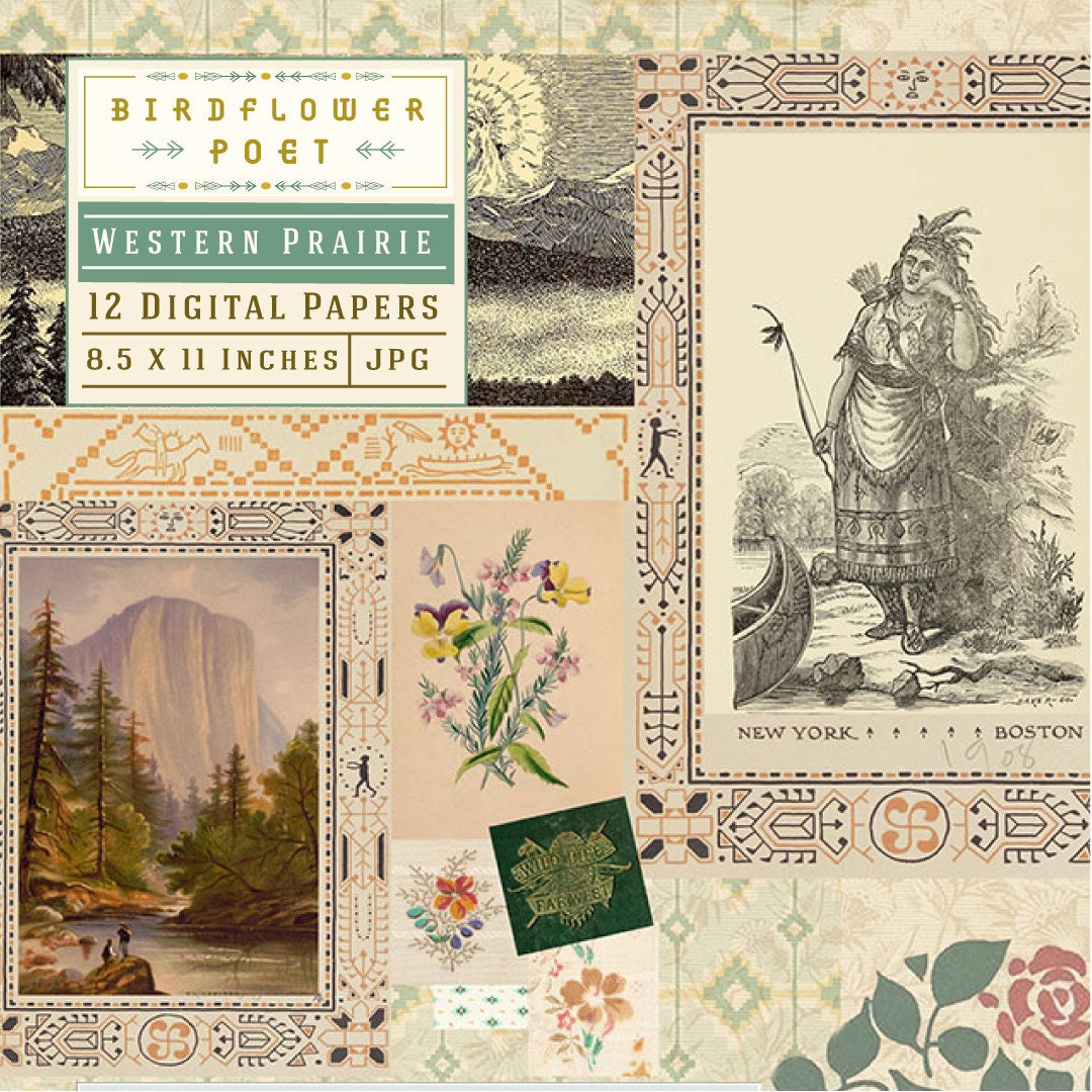 Old West Scrapbook Paper With Cowboys, Indians, WESTERN PRAIRIE by ...