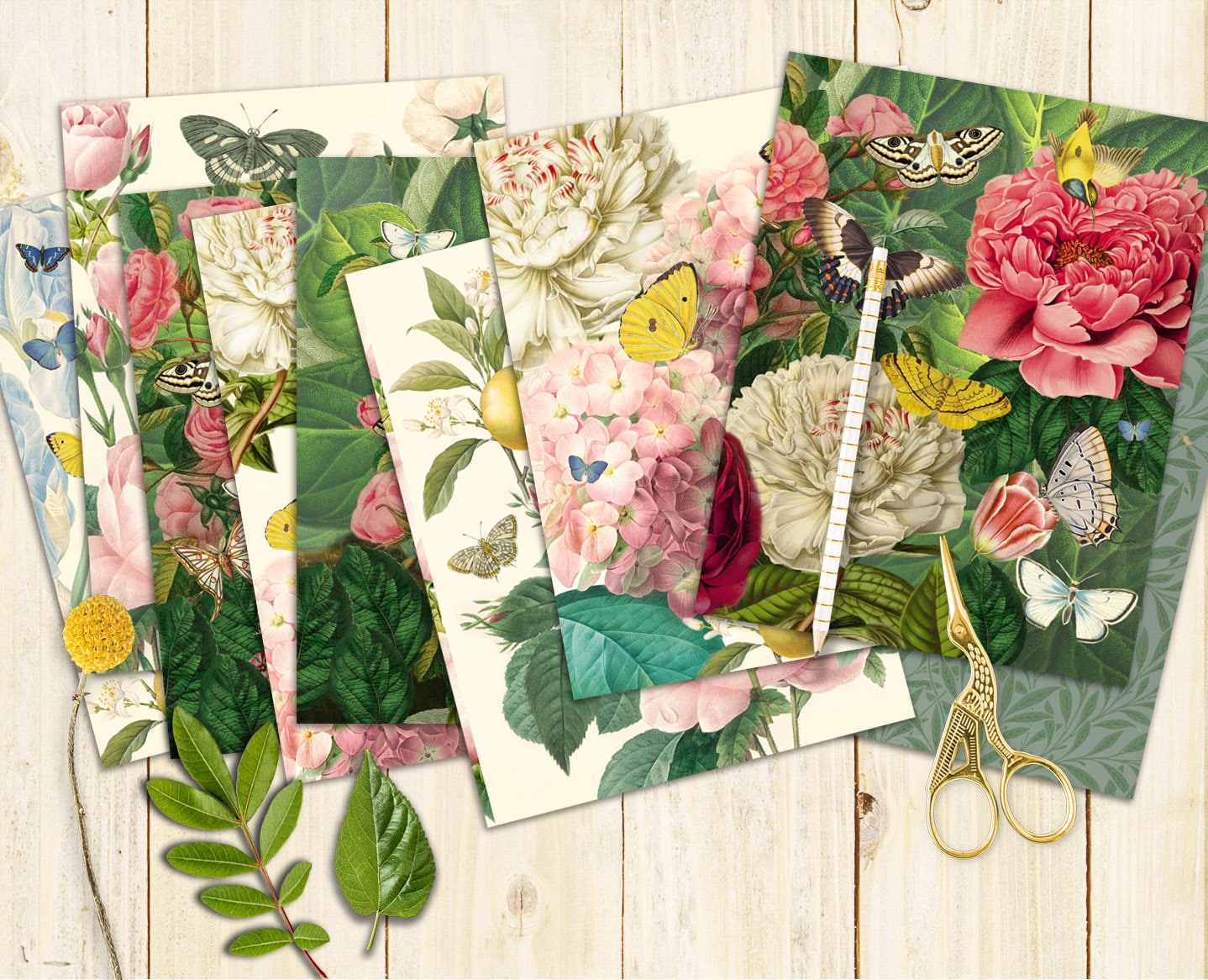 Butterfly Garden Printable Scrapbook Paper Botanical Digital - Etsy