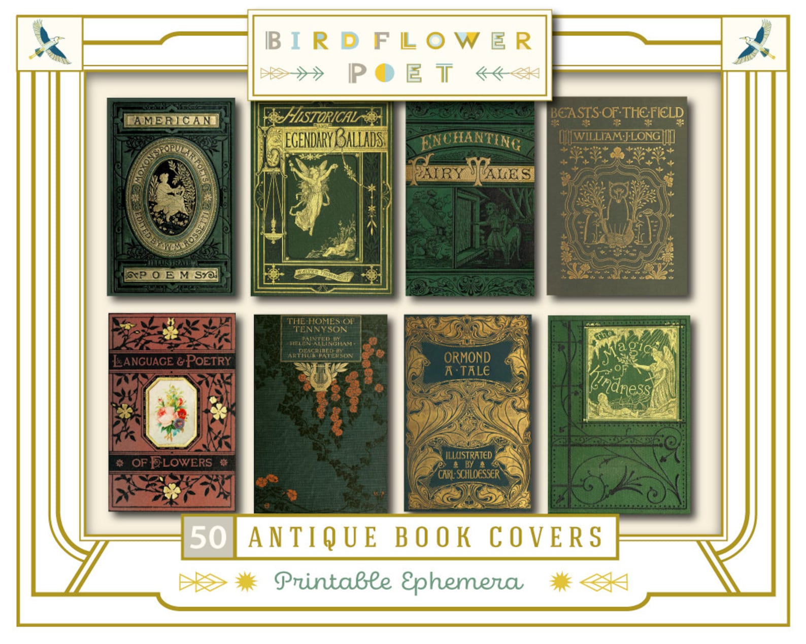 50 Antique Book Covers in JPG Format. Printable Junk Journal Supplies ...