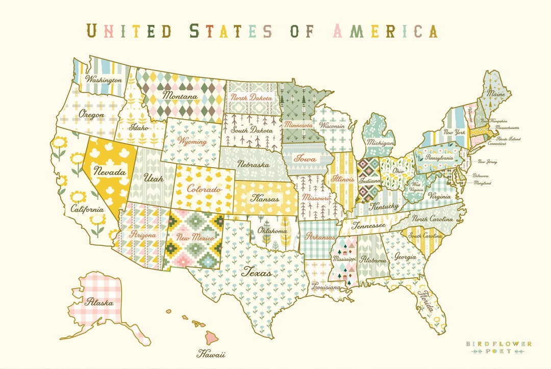 Quilt Map of United States of America Poster Large 24 X 36 Print ...