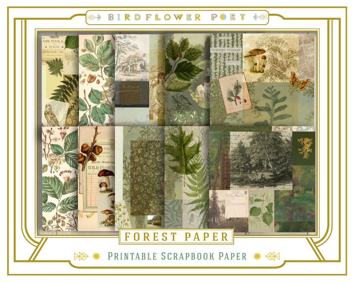 Forest Printable Scrapbook Paper With Leaves Ferns Trees - Etsy