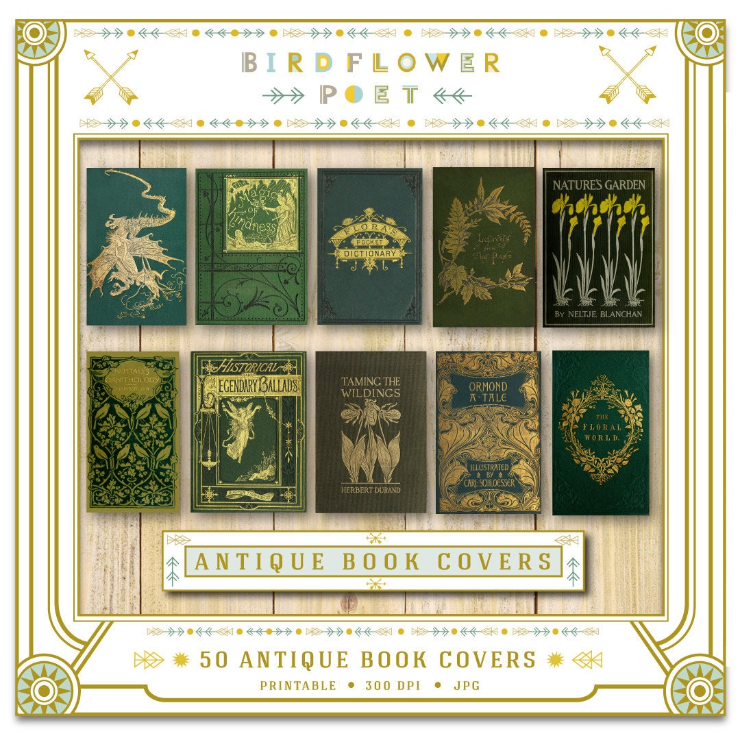 50 Antique Book Covers in JPG Format. Printable Junk Journal Supplies ...